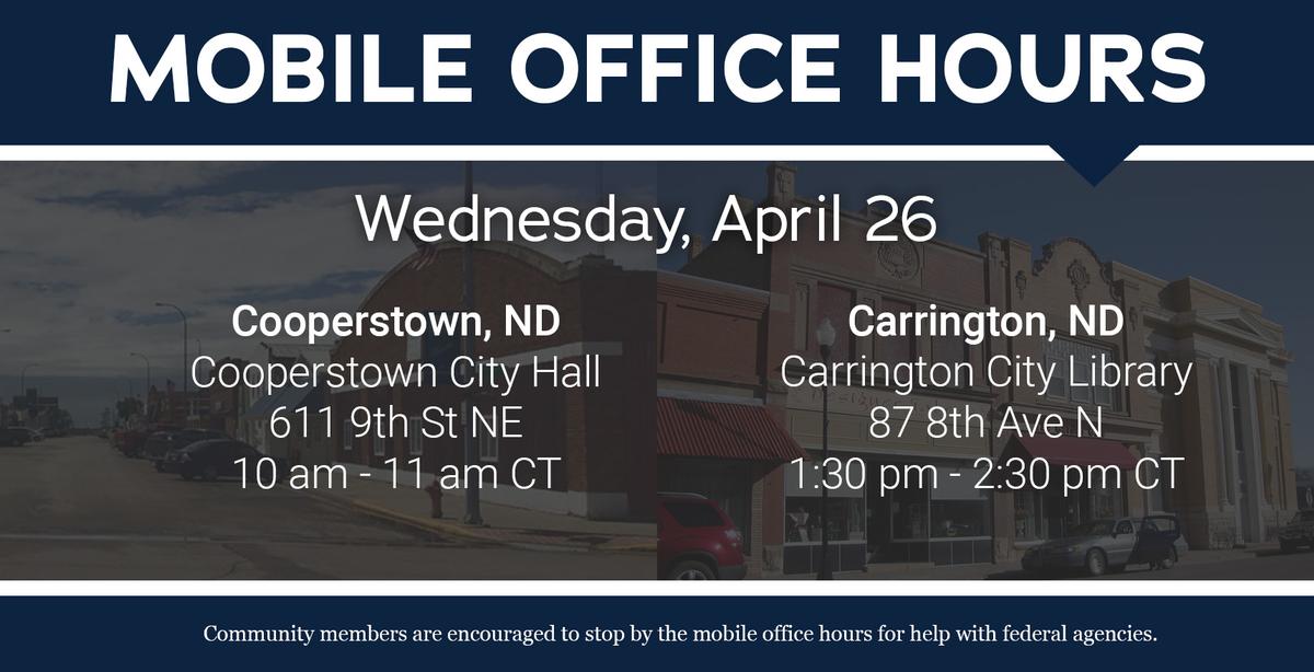 Sen. Cramer Announces Mobile Office Hours in Cooperstown and Carrington